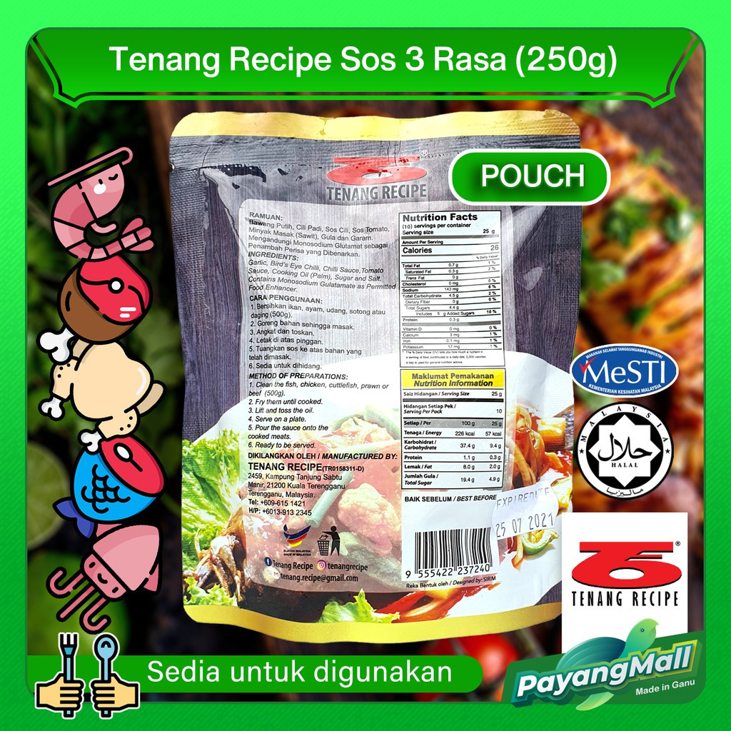 𝗣𝗔𝗬𝗔𝗡𝗚 𝗠𝗔𝗟𝗟 Sos 3 Rasa Ikan Kerapu, Ayam, Sotong & Lain-lain Original Tenang Recipe【 250Gm/Pek